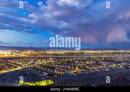 High angle night view of Henderson Cityscape with strip skyline at ...