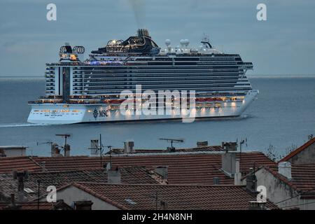 A view of the cruise ship “MSC Seaview” leaving Marseille Stock Photo ...