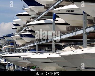 Dry stack boat storage at Poole Harbour, Dorset, England, UK Stock ...