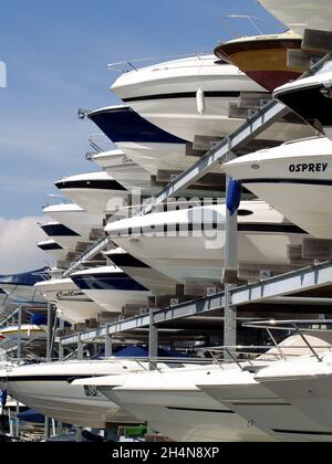 Dry stack boat storage at Poole Harbour, Dorset, England, UK Stock ...