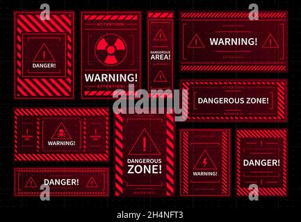 Futuristic HUD danger zone and alert caution screens. Warning and ...