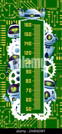 Kids height chart with cartoon robots, androids and cyborgs. Growth ...