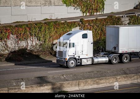Cab over tractor trailer truck on highway Stock Photo - Alamy