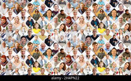 Hundreds of multiracial people crowd portraits headshots collection ...