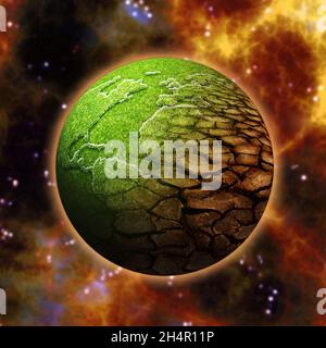 planet Earth half green half dry, global warming concept Stock Photo ...
