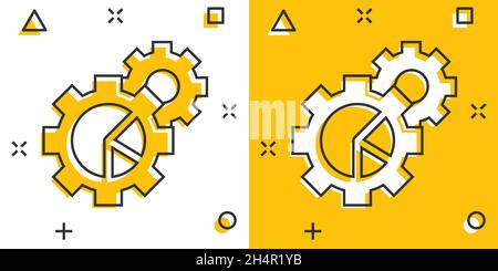 Workflow chart icon in comic style. Gear with diagram cartoon vector ...
