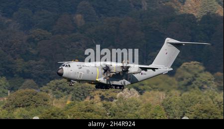 RAF A400M Atlas ZM418, practice missed approaches at Welshpool Airport ...