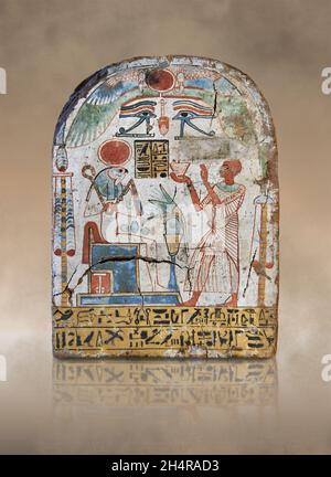 Ancient Egyptian stele of a priest worshiping Re Horakht, 944-735 BC ...