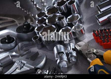 Composition with a variety of metal tools Stock Photo - Alamy