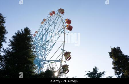 LAZAREVSKOE, SOCHI, RUSSIA - MAY, 26, 2021: Orange saturated sunset ...