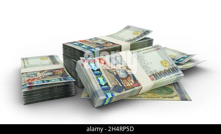 3D Stack of 100000 Armenian Dram notes isolated on white background ...