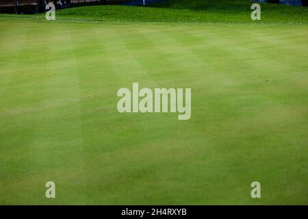 Golf course, shadows from trees on the grass. Green grass. Background ...