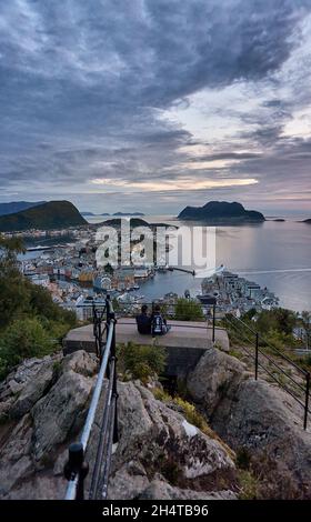 Sunset over Alesund Town from Aksla viewpoint, Norway Stock Photo - Alamy