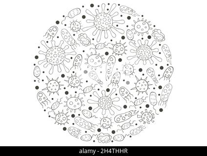 Microorganisms round vector microbiology outline illustration made with ...