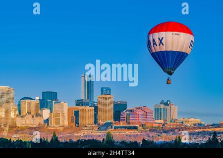 Remax hot air balloon, downtown skyline, Edmonton, Alberta, Canada ...