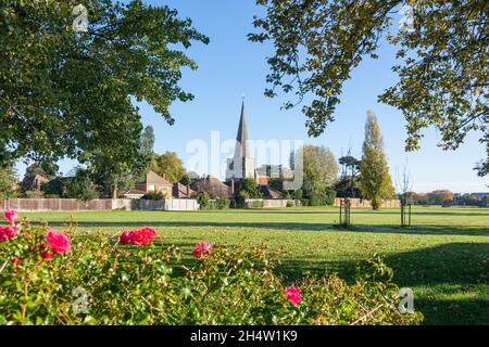 St Mary's Church and Old Village across playing field, Town Lane ...