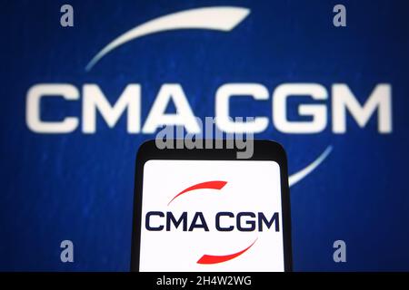 In this photo illustration, the CMA CGM logo is seen displayed on a ...