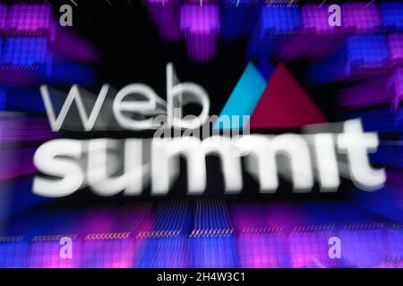 Web Summit logo seen at the Web Summit in Lisbon. The Web Summit runs ...
