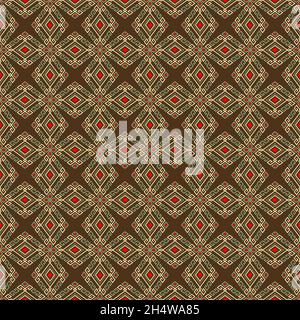 Beige Green Native or Tribal Seamless Pattern on Brown Background in ...