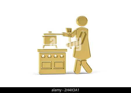 Golden 3d kitchen icon isolated on white background - 3d render Stock Photo - Alamy