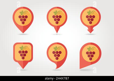 Grapes mapping pins icons with long shadow, eps 10 Stock Vector Image ...