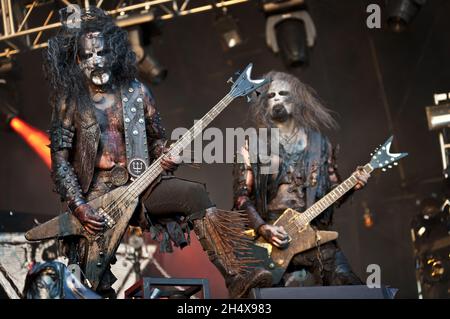 Pelle Forsberg of Watain live in concert at Bloodstock Festival, at ...