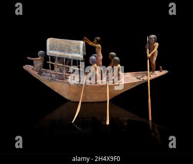 Wooden Egyptian wood boat model, circa 2000 BC, middle Empire. Louvre ...