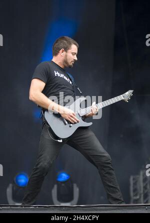 Jeff Ling of Parkway Drive performs on board the Carnival Magic during ...