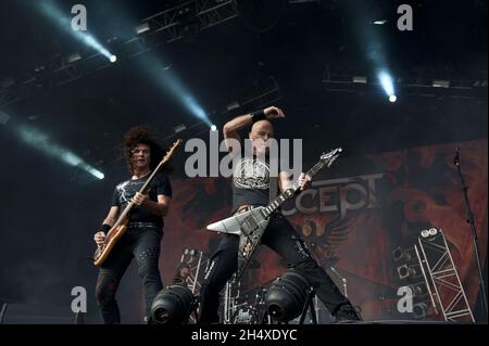 Peter Baltes of Accept perform on stage on Day 2 at Bloodstock Open Air ...