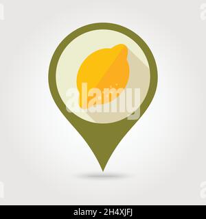 Lemon flat vector pin map icon. Map pointer. Map markers. Tropical ...