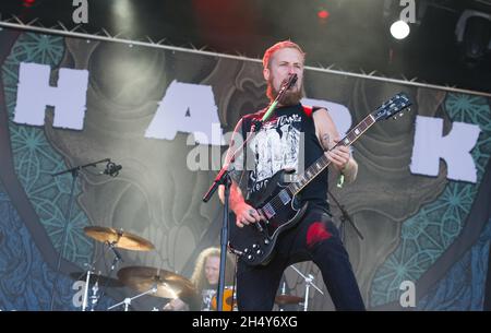 Heavy metal band Hark performing live on stage at Bloodstock festival ...