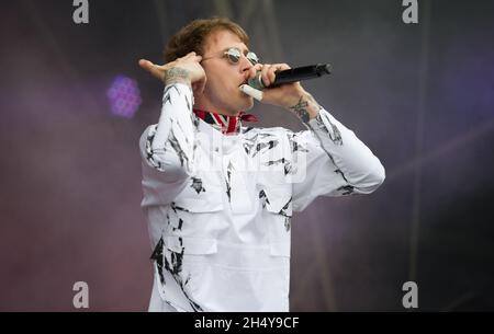 Rapper Machine Gun Kelly performing live on stage on day 1 of Download ...