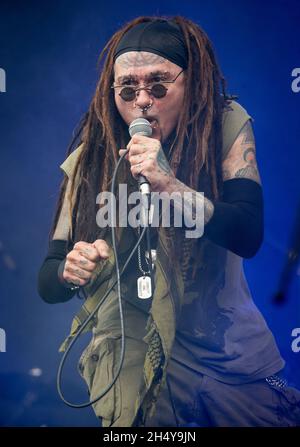Al Jourgensen of Ministry performing live on stage Stock Photo - Alamy