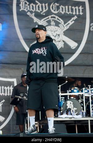 Ice T of Bodycount performs live on stage on day 3 of Download Festival ...