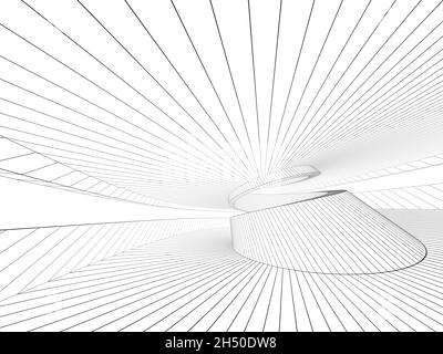 Outline wire frame model of a round building exterior, contour lines ...