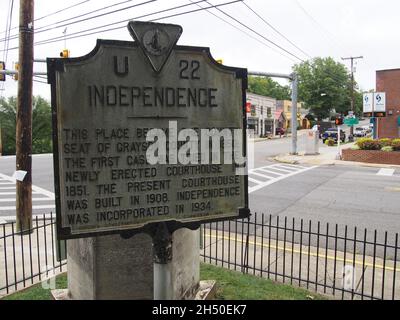 Plaque marking the town and some history of Independence, Virginia, and ...