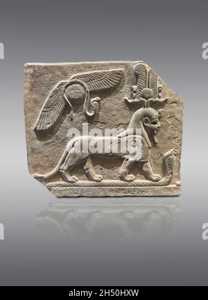 Egyptian bas relief scupture of the god Tutu trampling a cobre, 332-395 ...