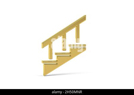 Golden 3d stairs icon isolated on white background - 3d render Stock ...