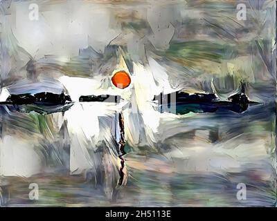 Red sunset abstract painting. 3D rendering Stock Photo - Alamy