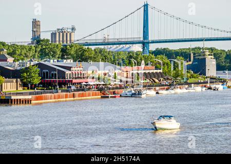 Toledo Ohio,Maumee River water boats at The Docks Eastside city skyline ...