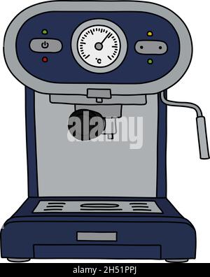 The vectorized hand drawing of a blue electric espresso maker Stock ...
