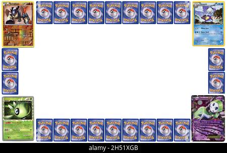 real pokemon trading cards heading banner, back veiw Stock Photo - Alamy