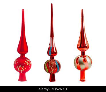 Christmas tree decoration set, top view flat lay, on black wooden table ...