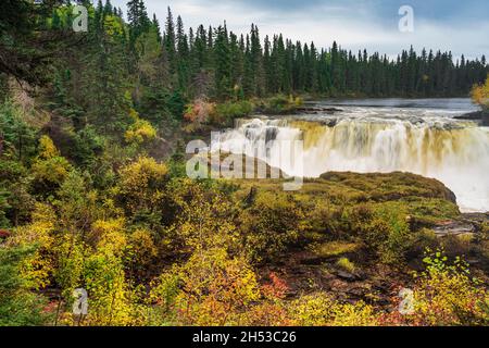Pisew Falls with fall foliage color in Pisew Falls Provincial Park ...