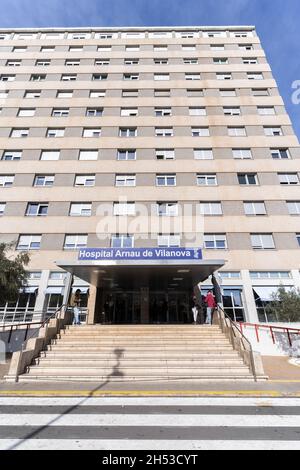 Valencia, Spain -November 6, 2021: Main entrance of the Public Hospital ...