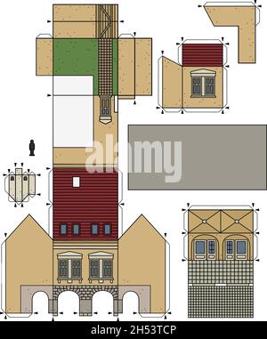 The vectorized hand drawing of an paper model of the old town burger ...