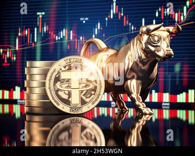 3D illustration of a finance chart. Bullish investment graph, stock ...
