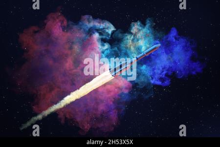 Rocket and nebula, 3d rendering. Computer digital drawing Stock Photo ...