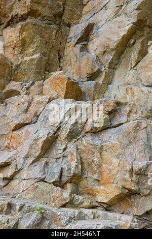 Destruction of the rock of the mountain after the explosion. Cracks in ...
