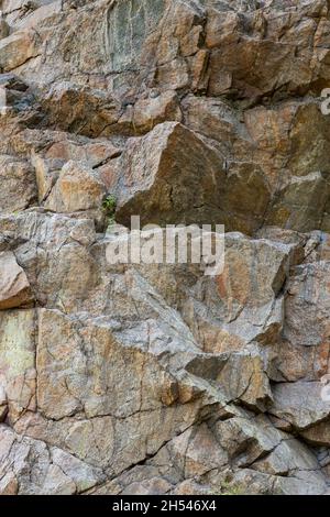 Destruction of the rock of the mountain after the explosion. Cracks in ...